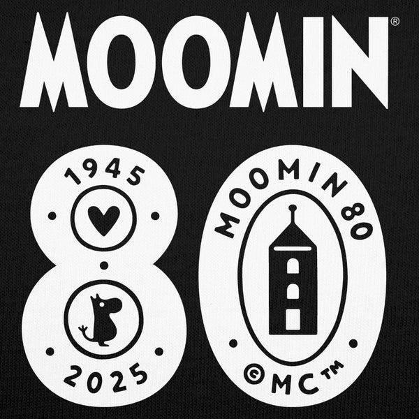 Moomin 80th Anniversary 1945-2025 Large White Text Logo Adult T-Shirt | Moomin Shop US - The ...