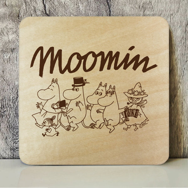 Moomin Family Walking Natural Wood Single Square Coaster | Moomin Shop ...